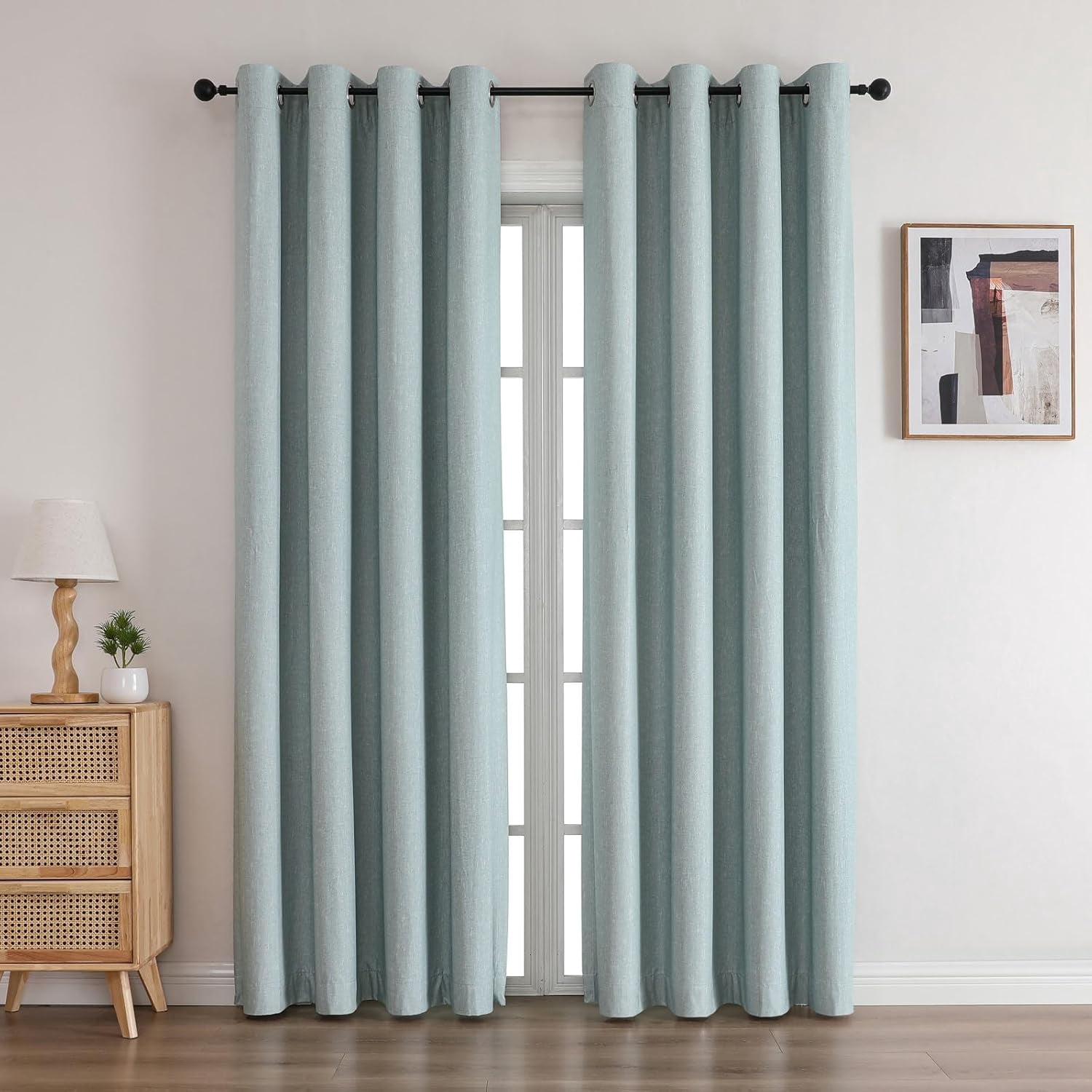 Linen Look Textured Blackout Curtains 63 Inch Length with Thermal ...