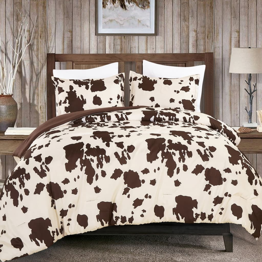 Western Cow Print Bedding - Rustic Cowhide Brown Luxury 3-piece ...