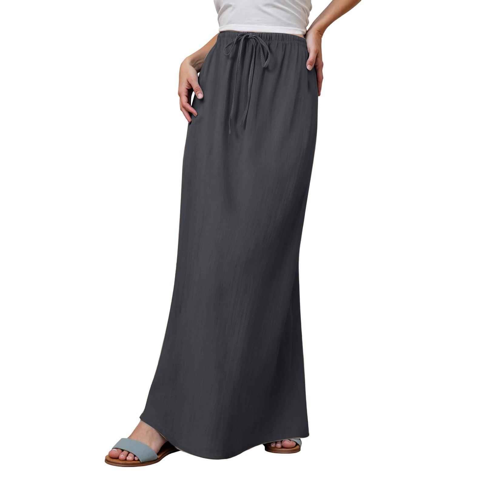 Linen Maxi Skirts For Women Trendy Summer Comfy Drawstring Waist A Line ...