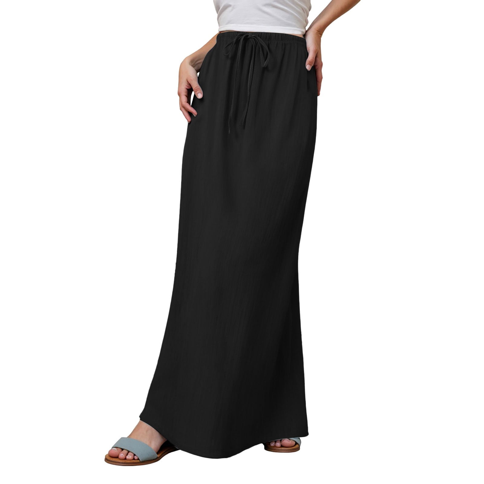 Linen Maxi Skirts for Women Trendy Summer Comfy Drawstring Waist Line ...