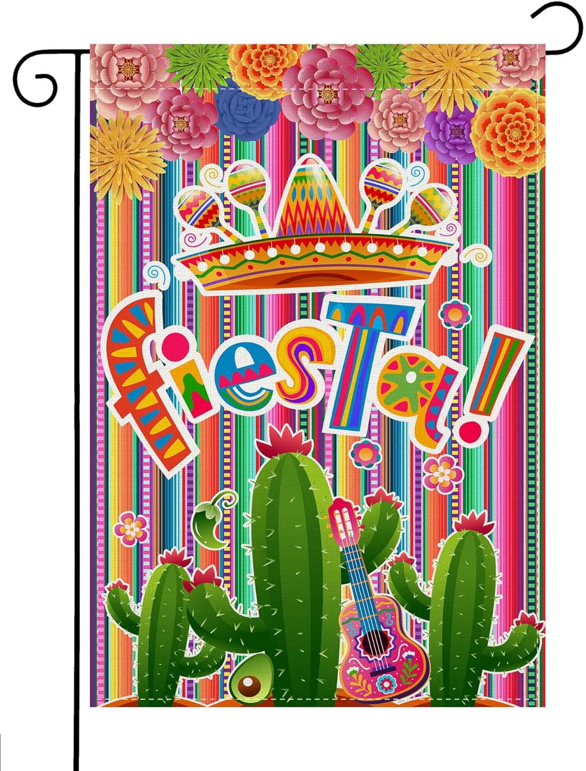 Linen Mexican Fiesta Garden Flag Double Sided Serape Dahlia Decorations ...
