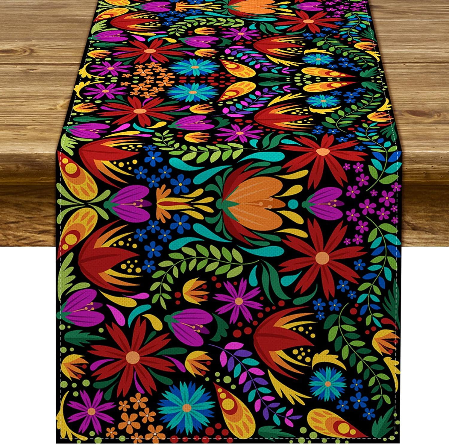 Linen Mexican Table Runner Bohemia Cinco De Mayo Mexican Themed Party ...