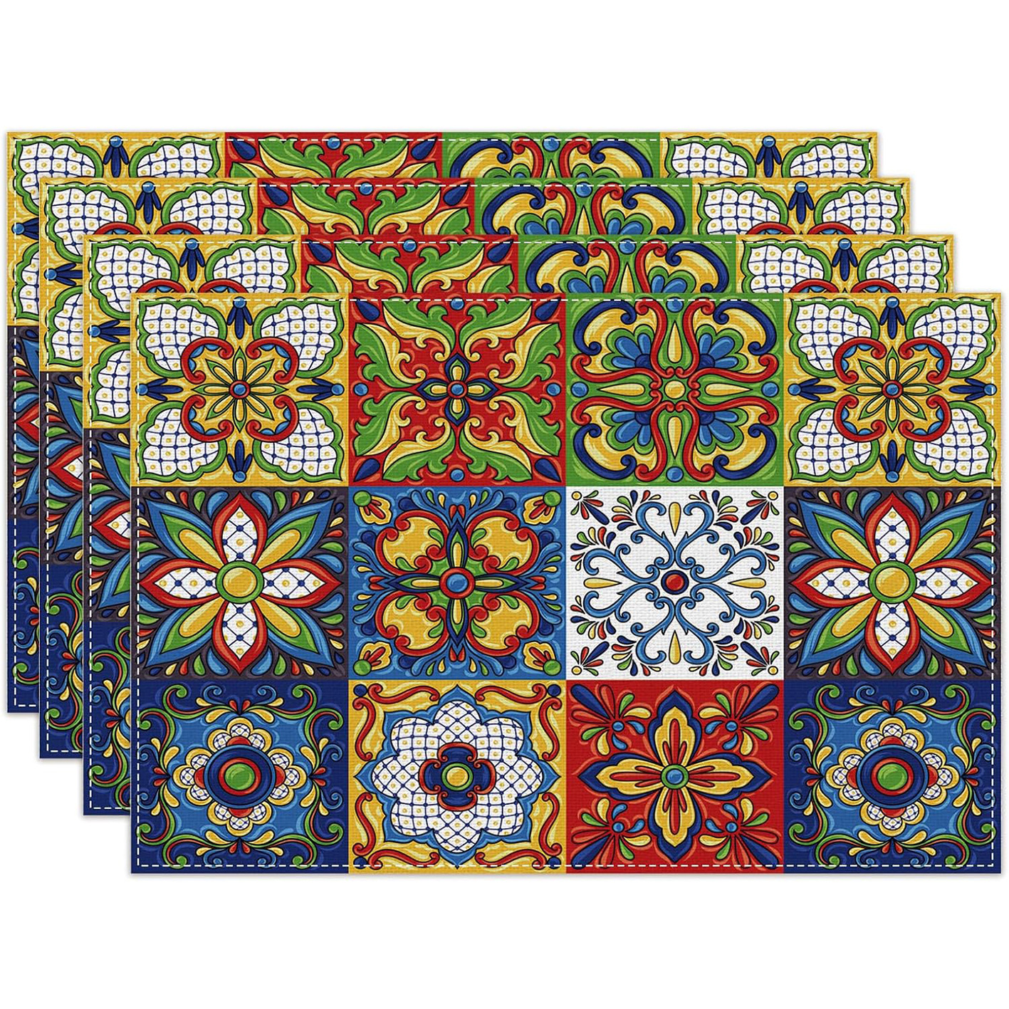 Linen Mexican Talavera Ceramic Tile Placemats Set of 4 Cinco De Mayo ...