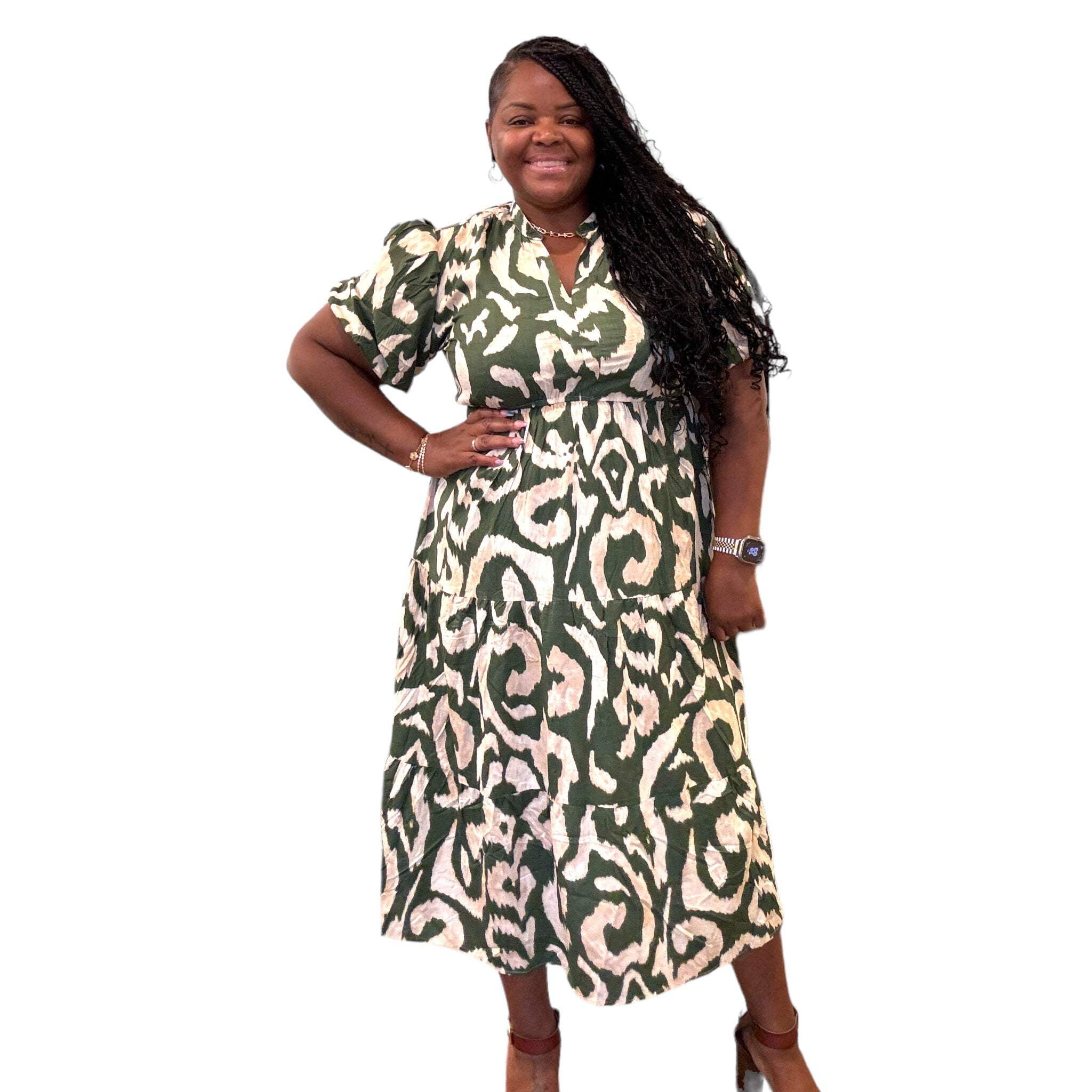 Linen Olive and Cream Plus Size Maxi Dress - Walmart.com