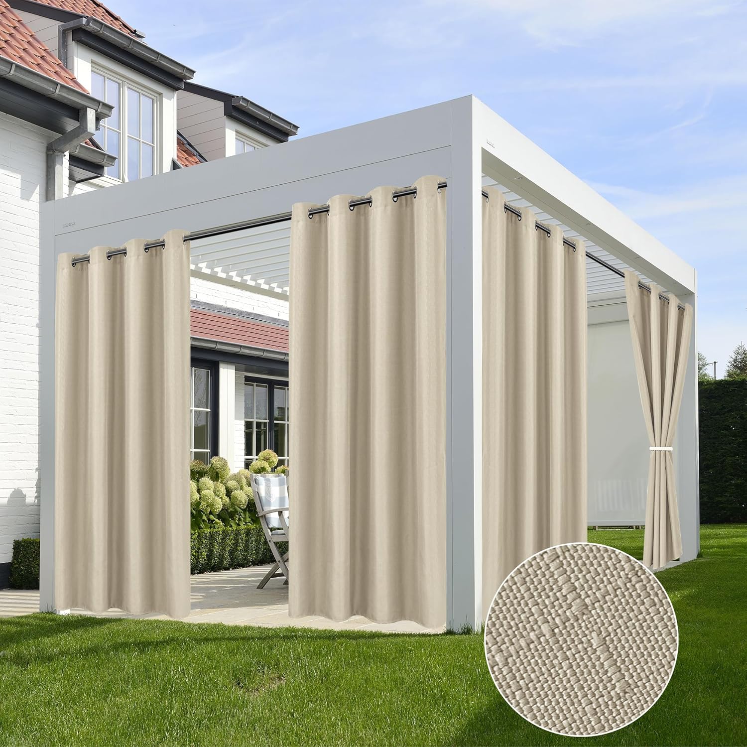 Linen Outdoor Curtains for Patio Waterproof 4 Panels Cream Outside ...