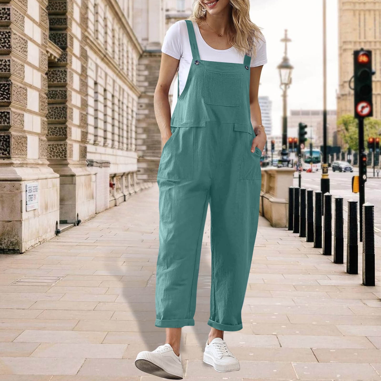 Linen Overalls for Women Adjustable Strap Square Neck Sleeveless ...