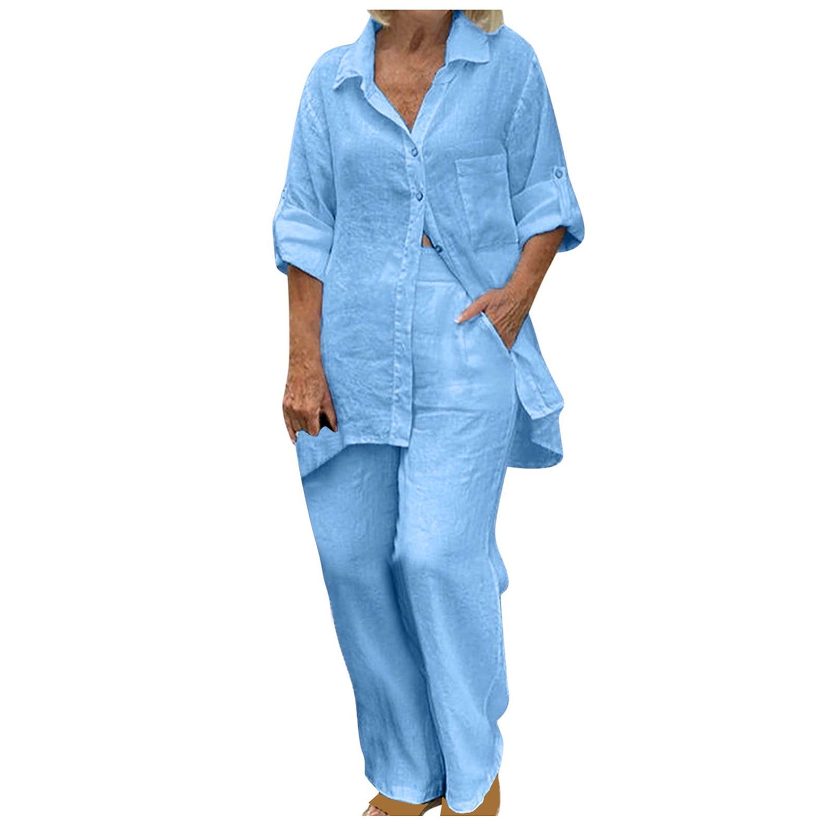 Linen Pant Suits for Women Plus Size,2024 Women 2 Piece Cotton Linen ...