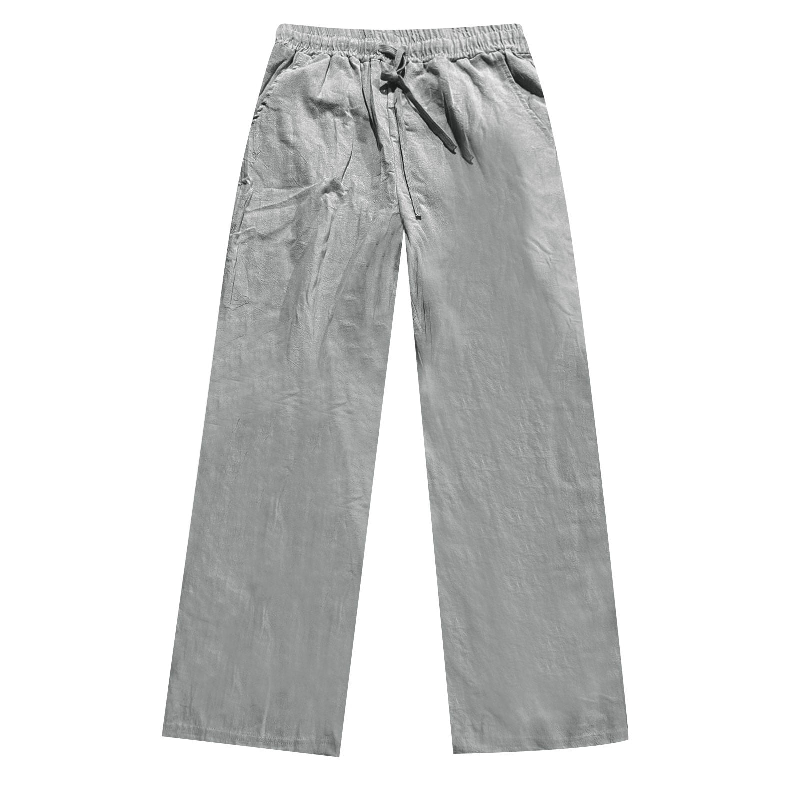 Linen Pants Men Casual Loose Fit Elastic Drawstring Waist Wide Leg ...