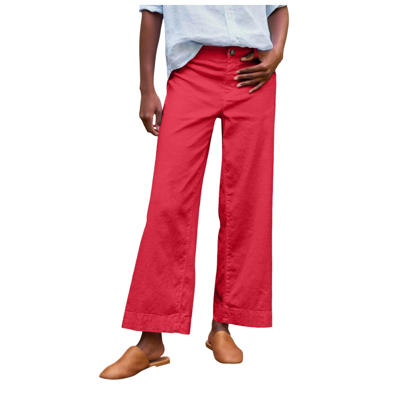 Linen Pants Women High Waisted Flare - Wide Leg Capri Work Pants ...
