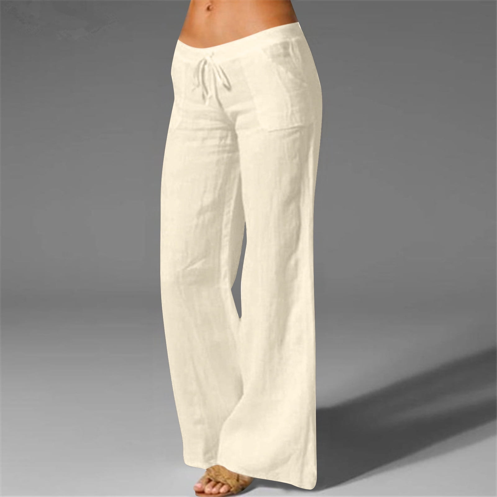 Linen Pants Women Linen Pants Women Wide Leg Drawstring Elastic Waist ...