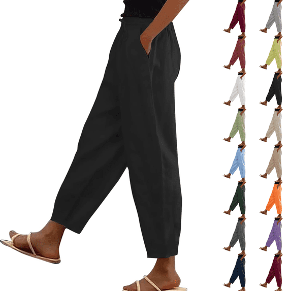 Linen Pants for Women Palazzo Pants Petite Plus Size Casual Solid High ...