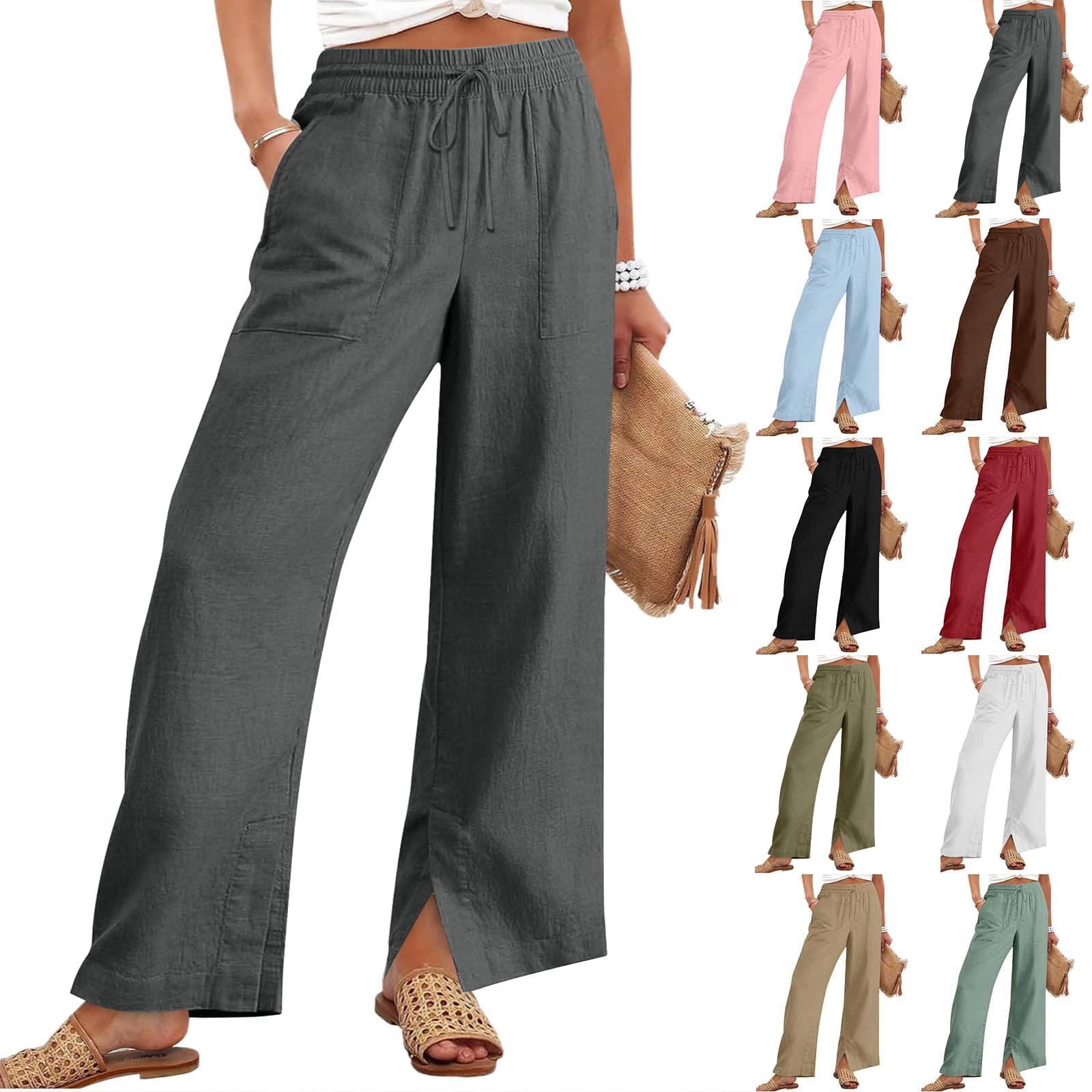 Linen Pants Women Summer Lightweight Breathable Lounge Beach Vacation ...