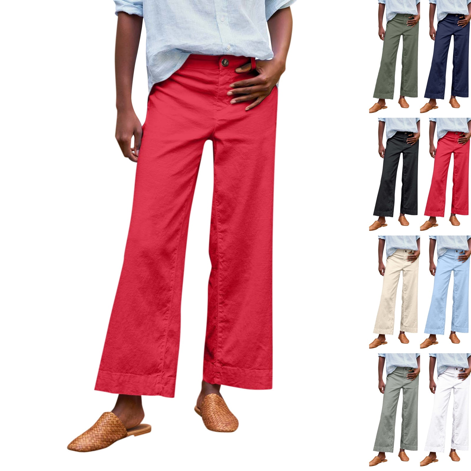 Linen Pants for Women Dressy Casual,Petite High Waisted Wide Leg ...