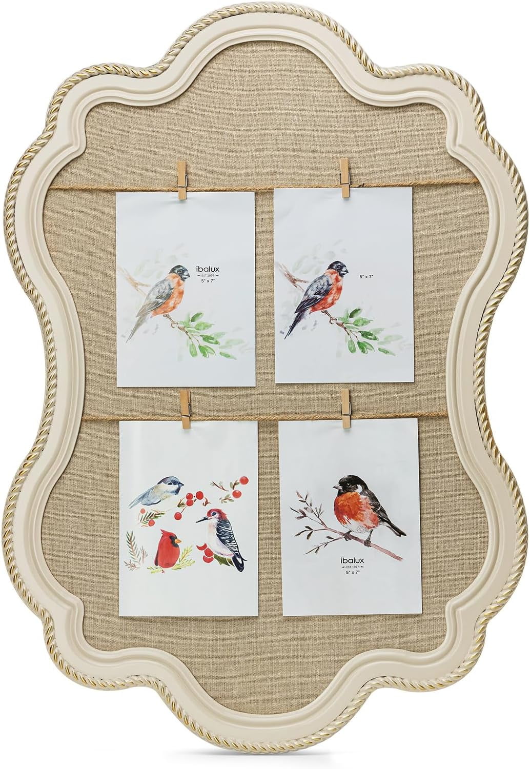 Linen Picture Board, Solid Wood Beige Wavy Border Collage Frame, 18.5 ...