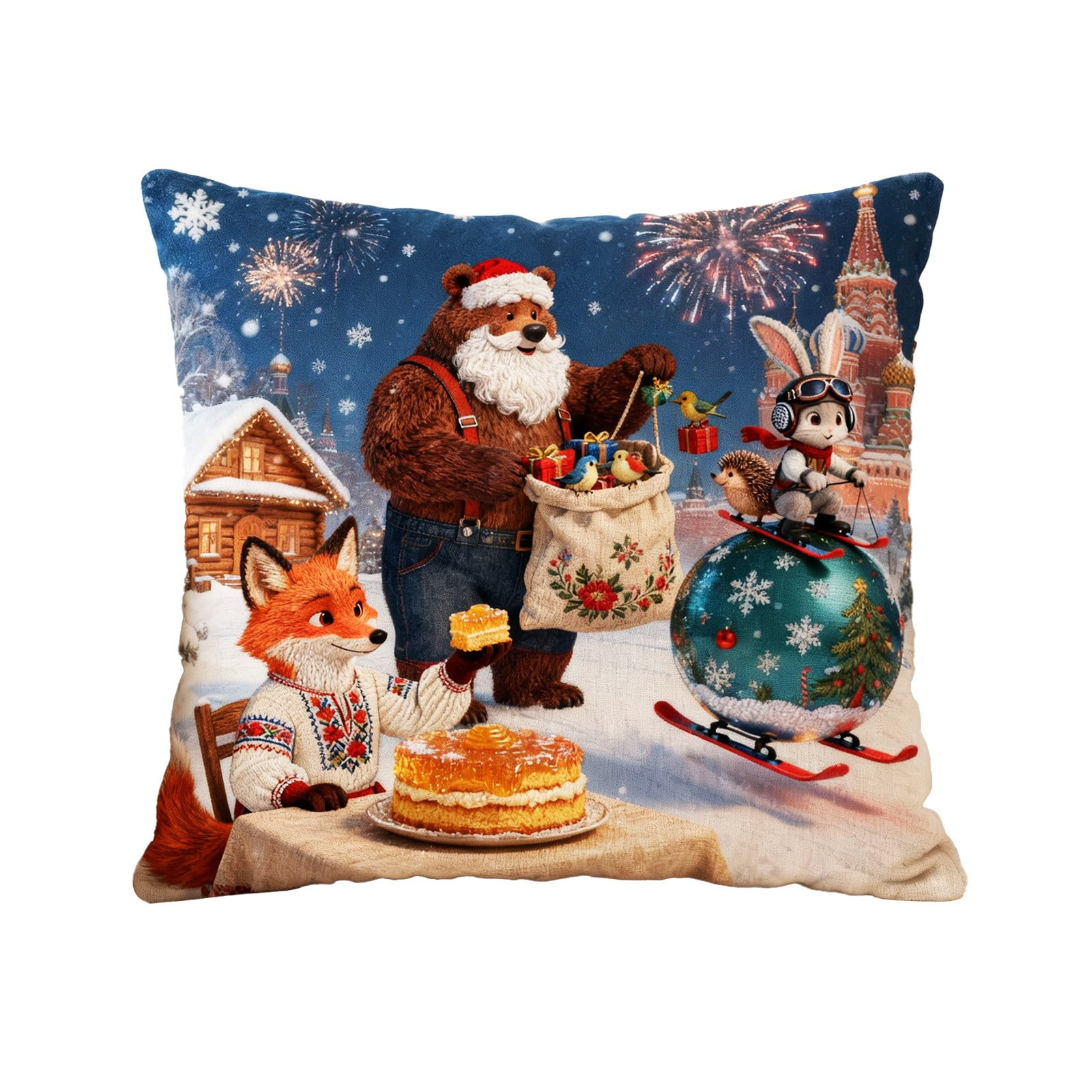 Linen Pillow Cover With Christmas Themed Graphic Print Cute Animals ...