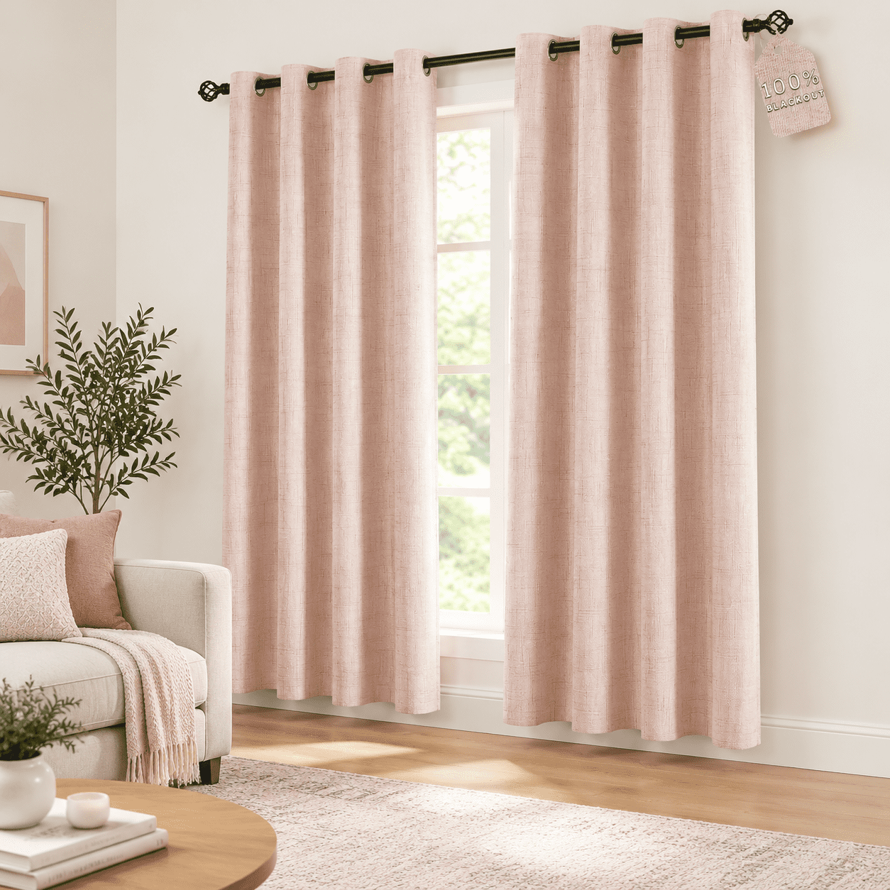 Linen Pink Drapes For Room Blackout Curta54
