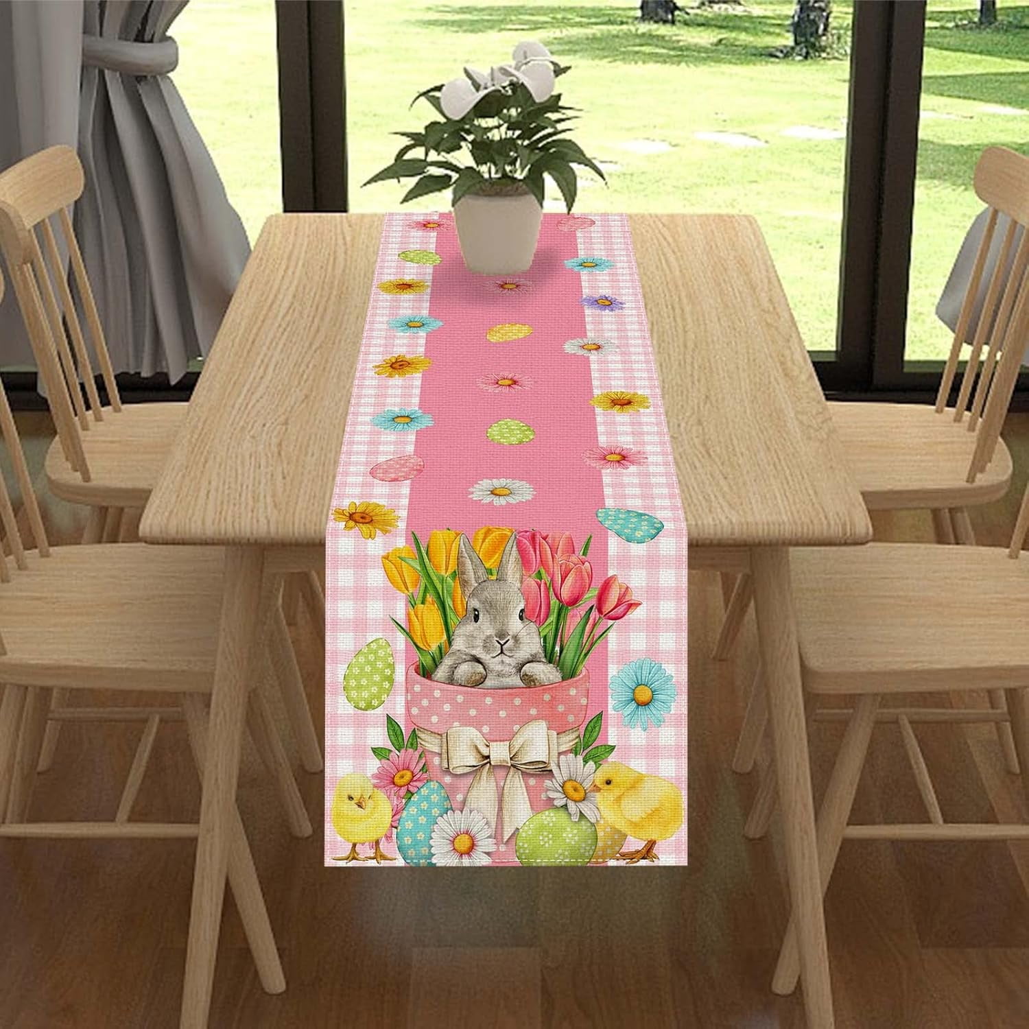 Linen Pink and White Buffalo Check Plaid Easter Table Runner 108 Inches ...