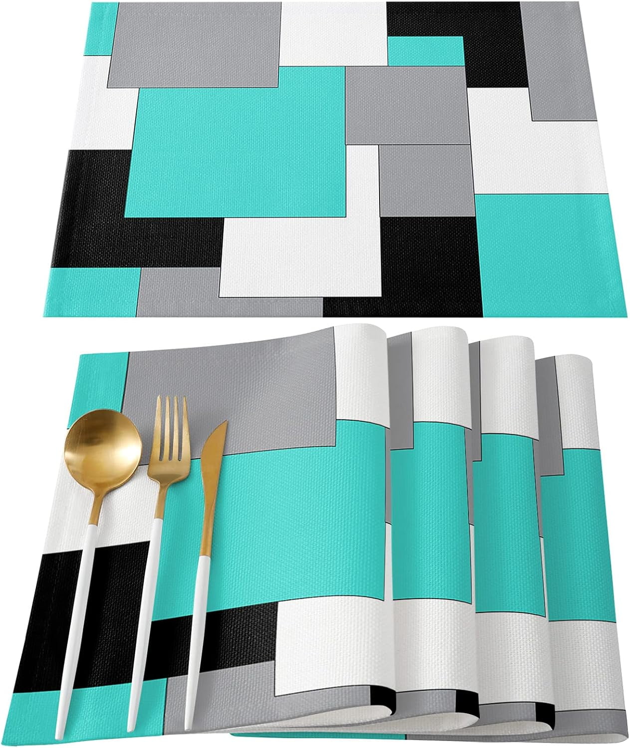 Linen Placemats Modern White and Aqua Color Blocks Abstract Art ...