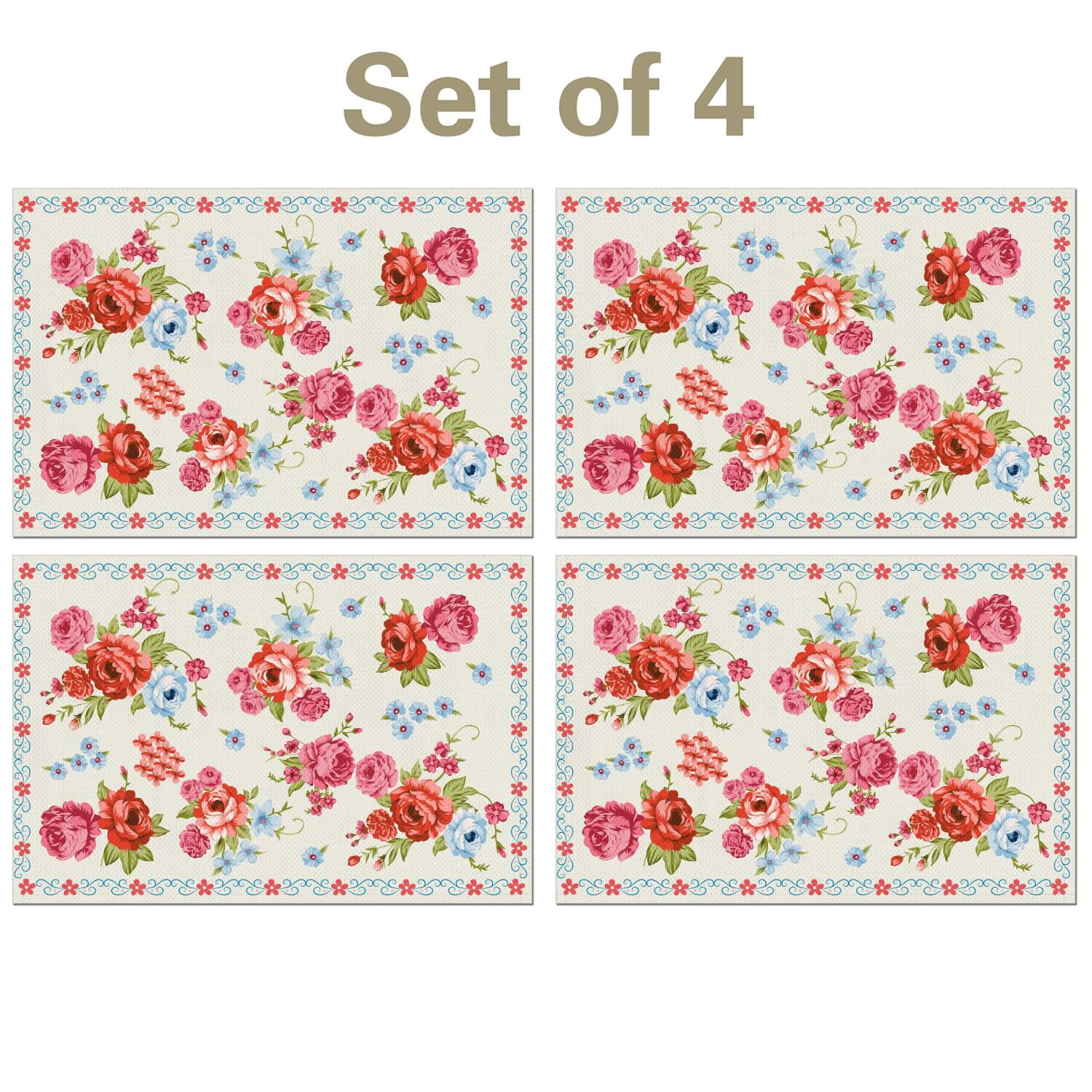 Linen Placemats Set Of 4 11.8x17.7 Inch,Pioneer Colorful Flowers Fabric ...