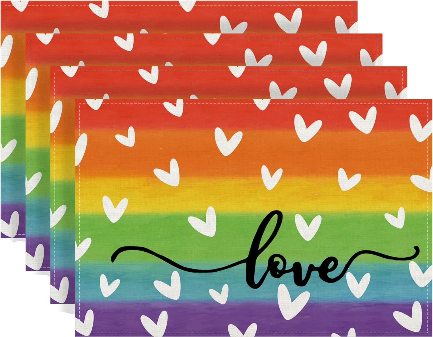 Linen Pride Placemats Set of 4 Rainbow Love Table Mats Love Is Love ...