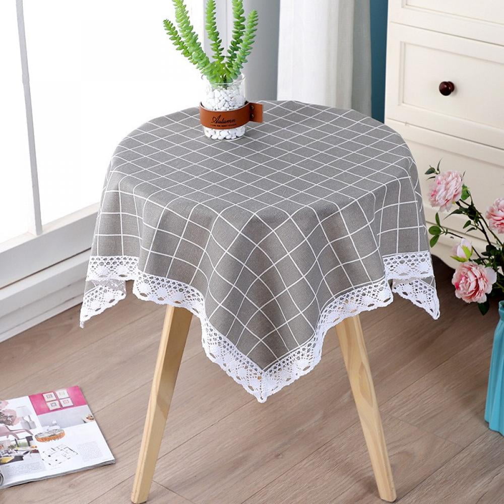 Linen Round Tablecloth, 43.1 Inch, Checked Lattice, Suitable for Coffee ...