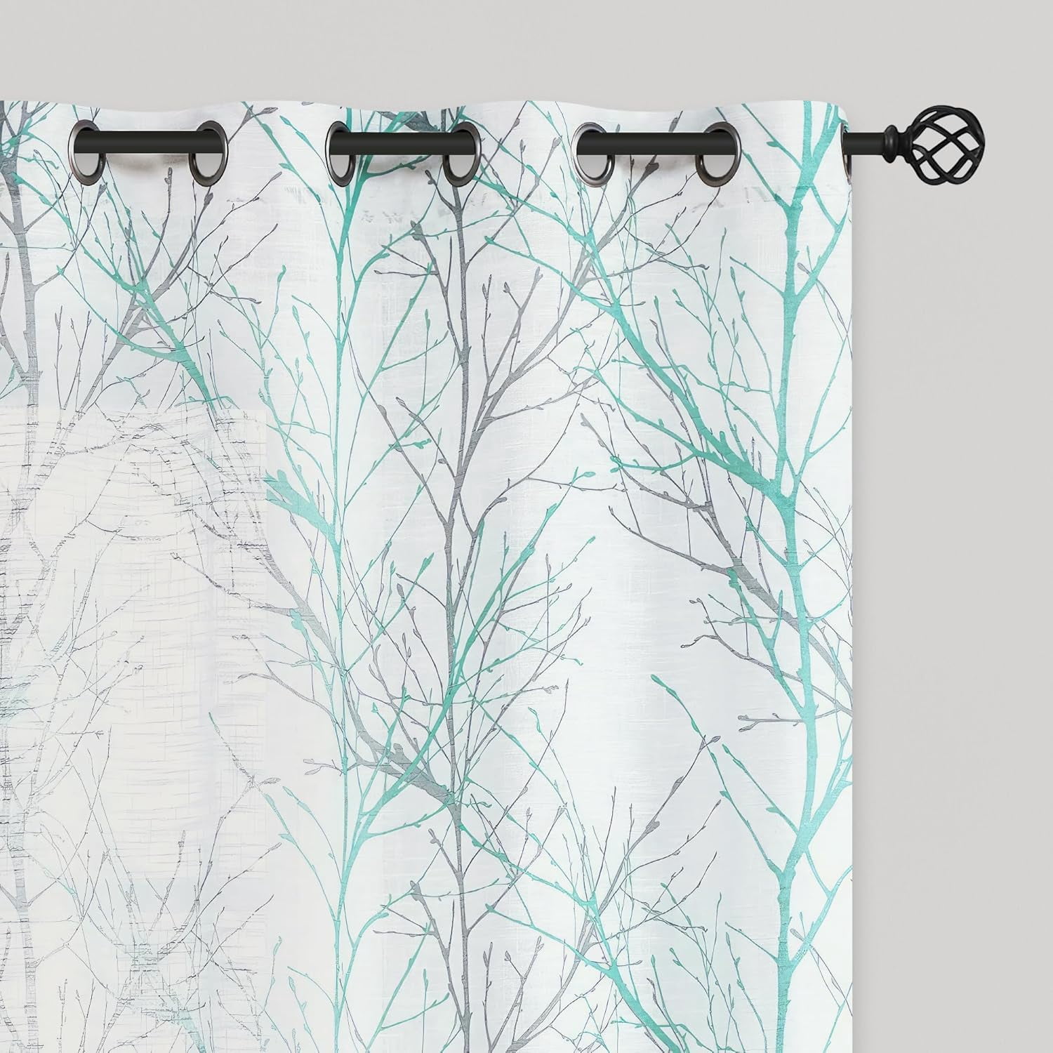 Linen Semi Sheer Curtains for Bedroom, Auqa Blue White Curtains 63 ...