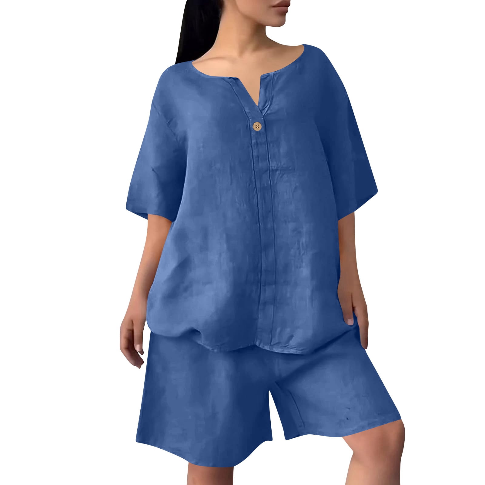 Linen Sets for Women 2 Piece Plus Size Outfits Half Length Tops and ...