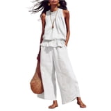 Linen Sets for Women 2 piece Spring Summer Boho Ruffle Sleeveless Tank ...