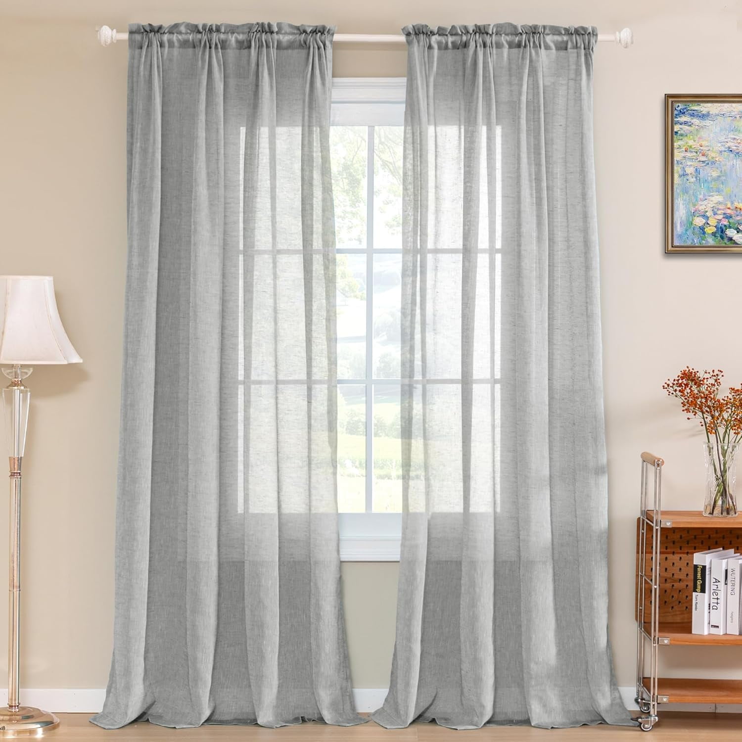 Linen Sheer Curtains 108 Inch Extra Long Natural Linen Curtains Dove ...