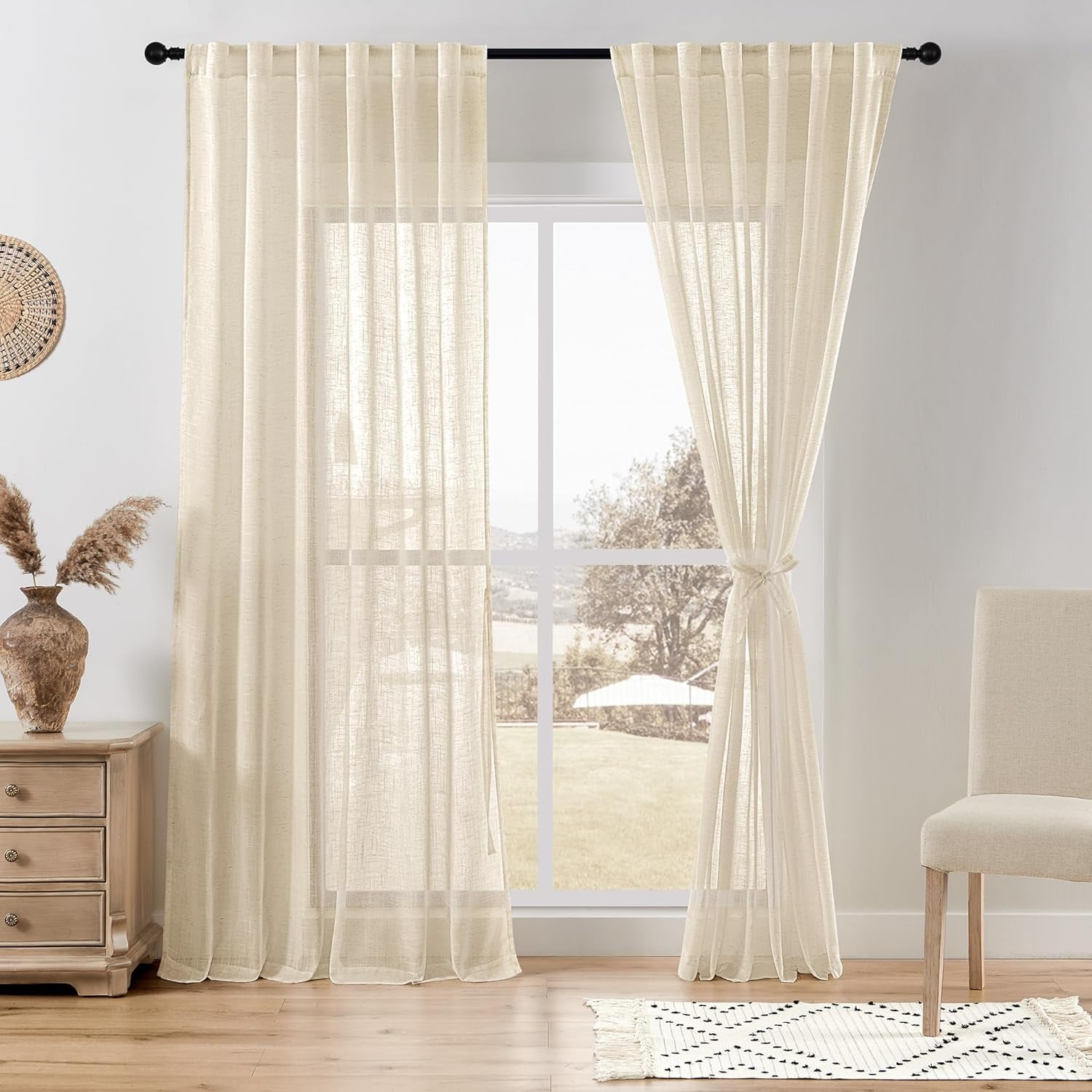 Linen Sheer Curtains 84 Inches Long, Rod Pocket & Back Tab Linen ...