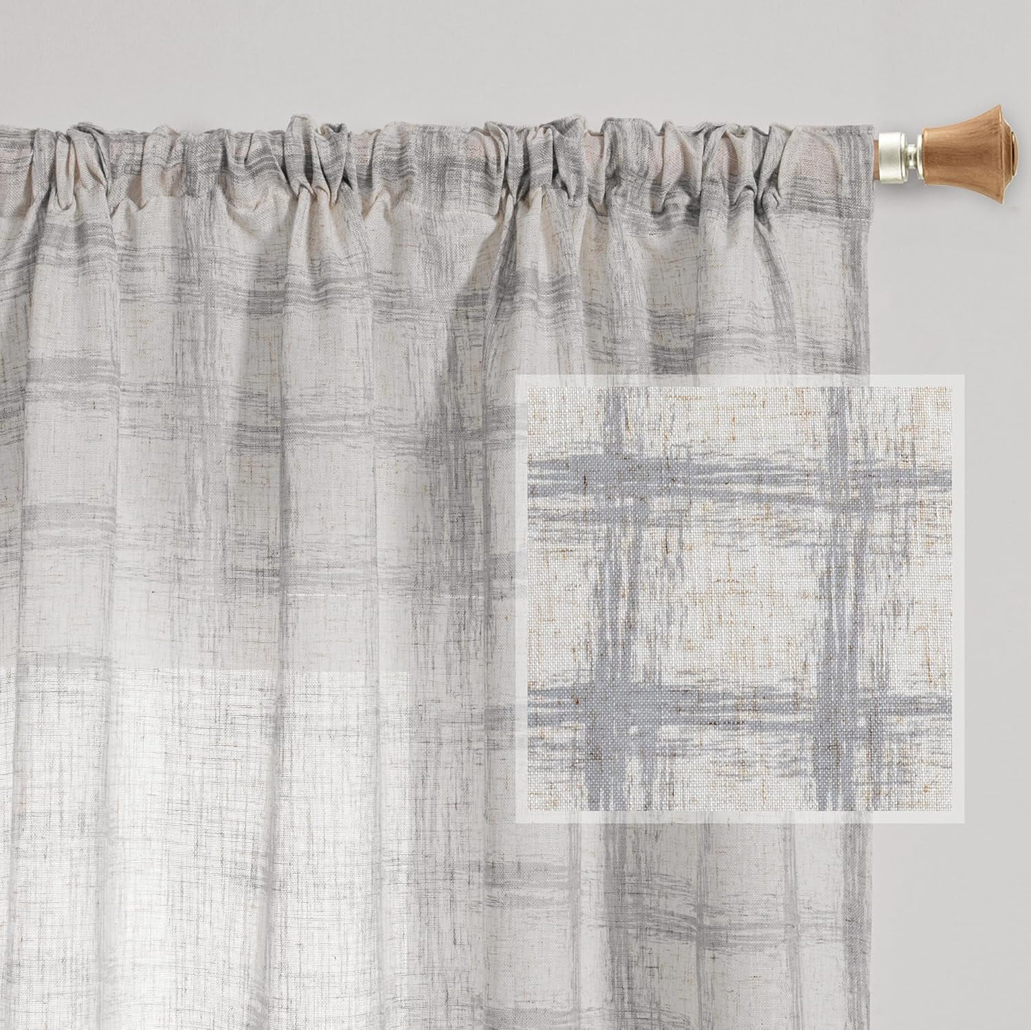 Linen Sheer Curtains 95 Inch Length for Bedroom, Living Room Curtains 2 ...
