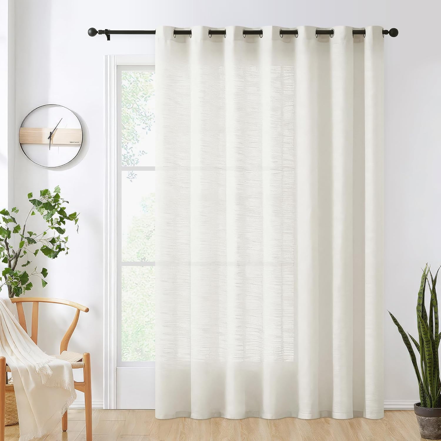Linen Sheer Curtains for Living Room Natural 108-inches Long Extra 100 ...