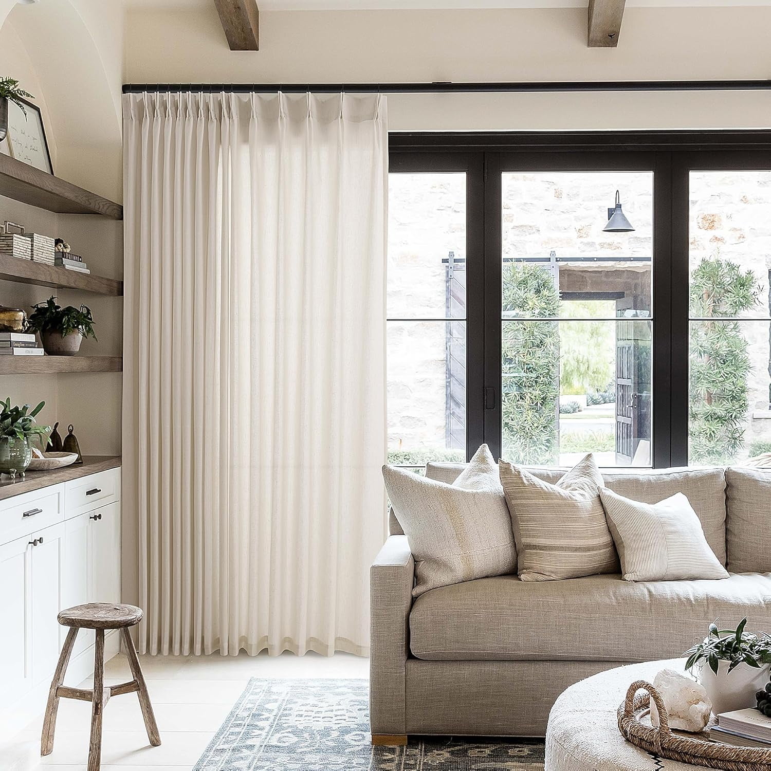 Linen Sheer Pleated Curtains 108 Inches Long Patio Sliding Door ...