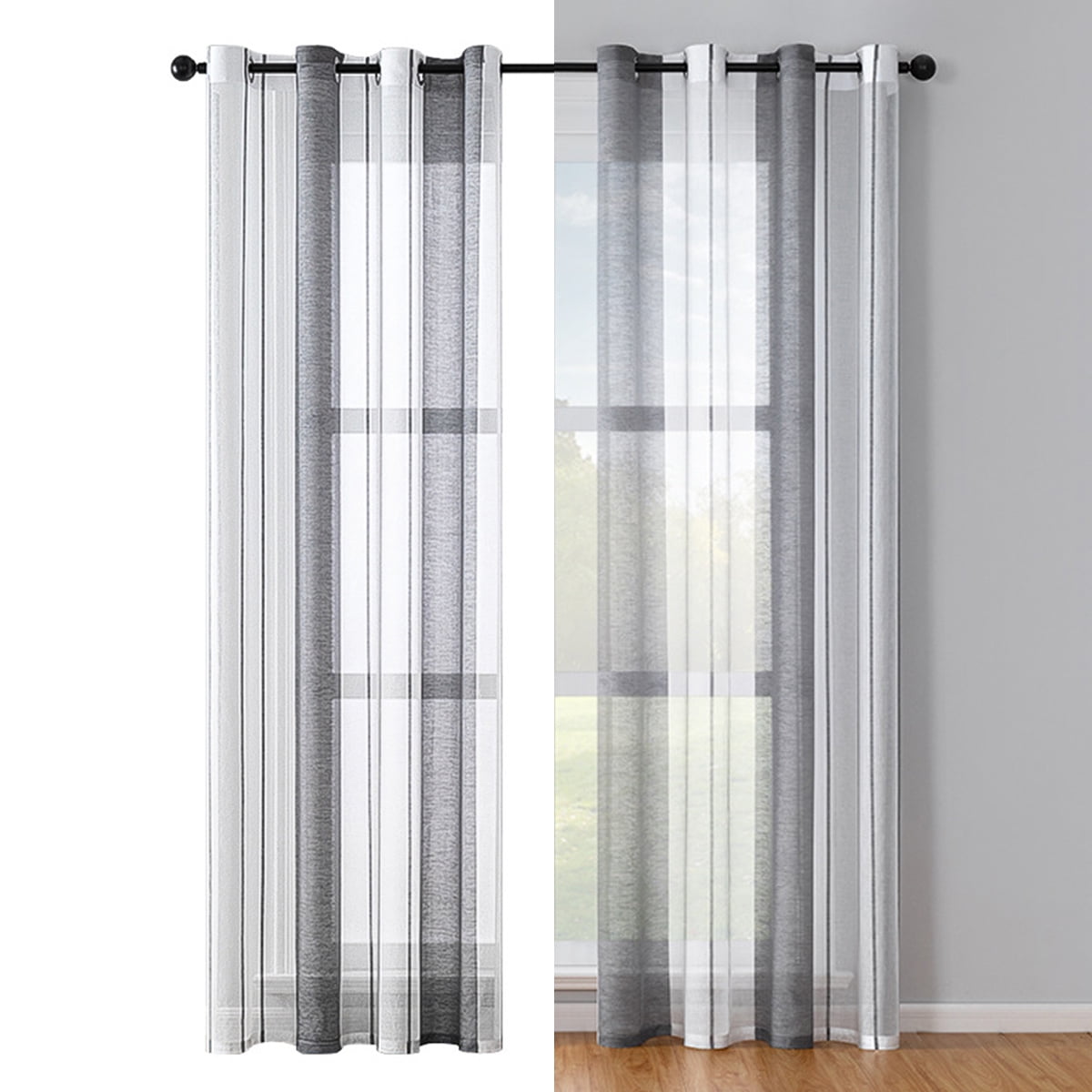 Linen Sheer Window Curtain Panel Extra Long for Living Room with ...