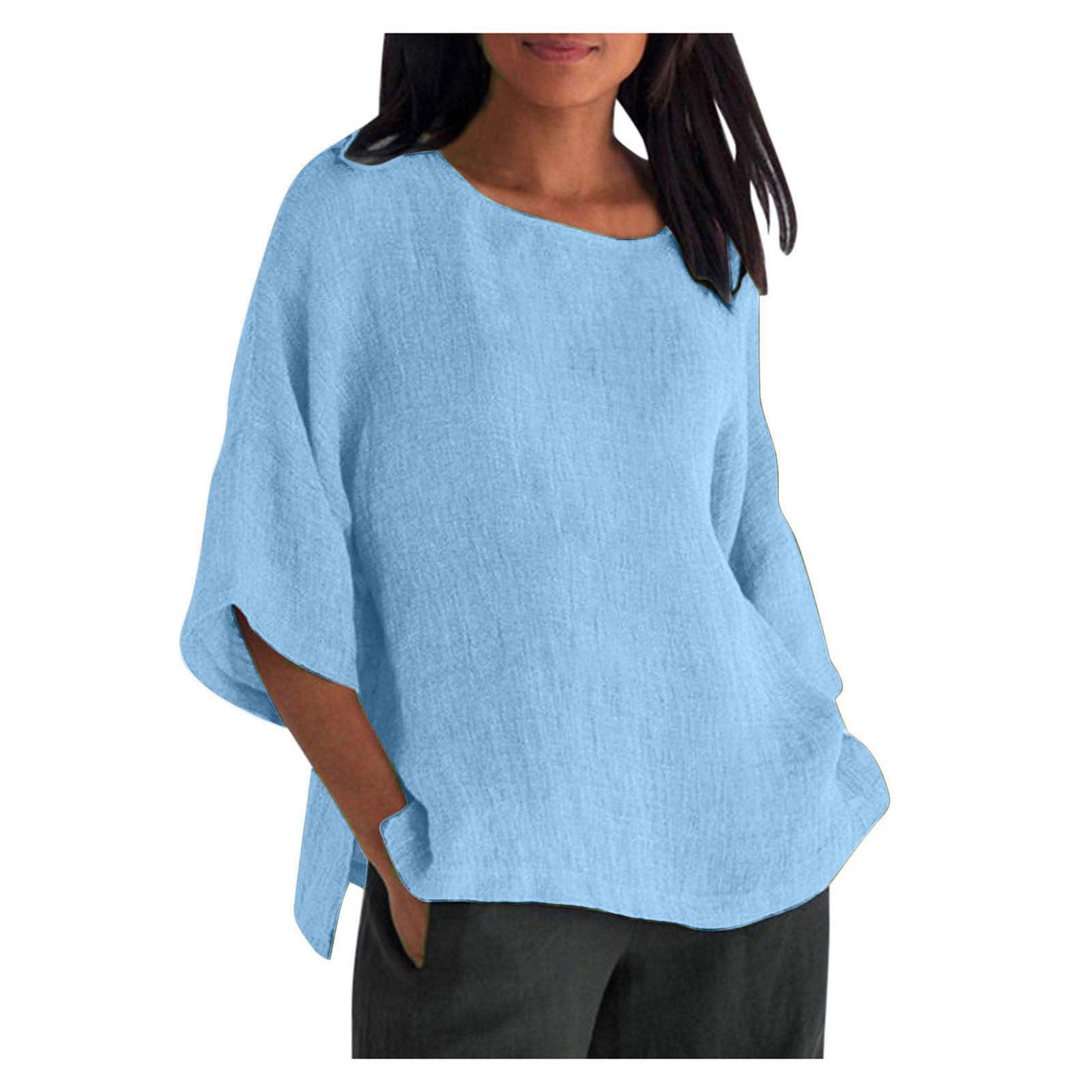 Linen Shirts Women Juebong Summer Linen Tunic Tops Plus Size Blouse ...