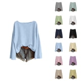 Linen Shirts for Women Spring Summer Long Sleeve Boat Neck Plain Loose ...