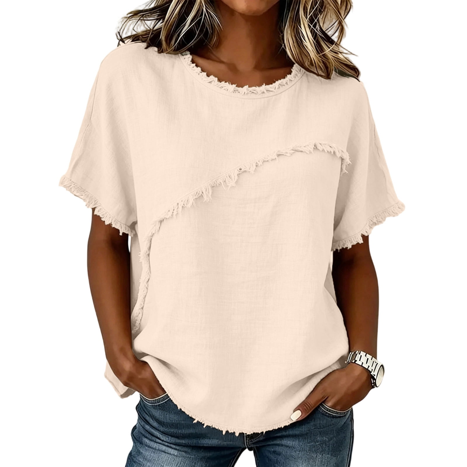 Linen Shirts for Women Summer 2026 Short Sleeve Boho Tops Casual Retro ...
