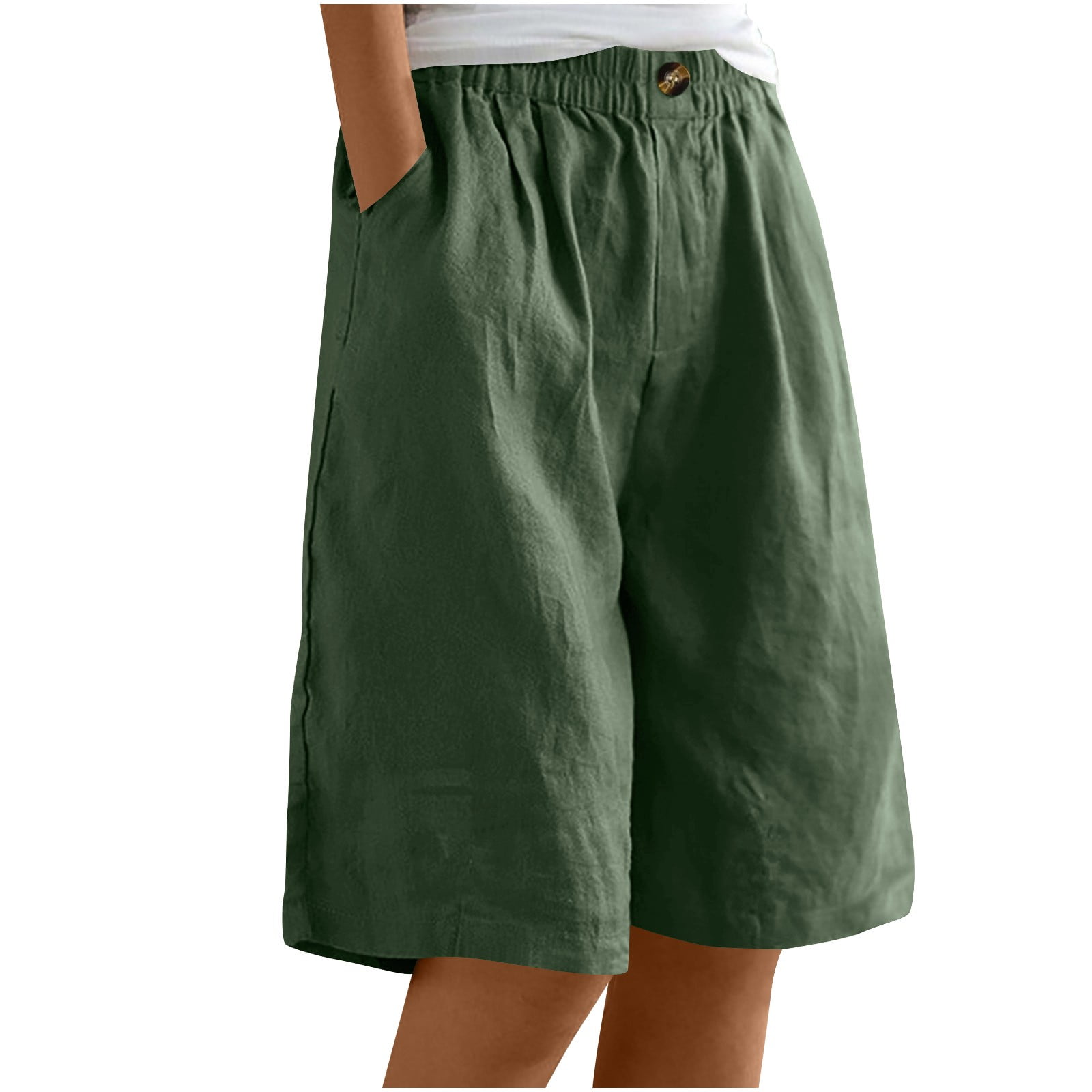 Linen Shorts for Women Wide Leg Knee Length Summer Casual Long Shorts ...