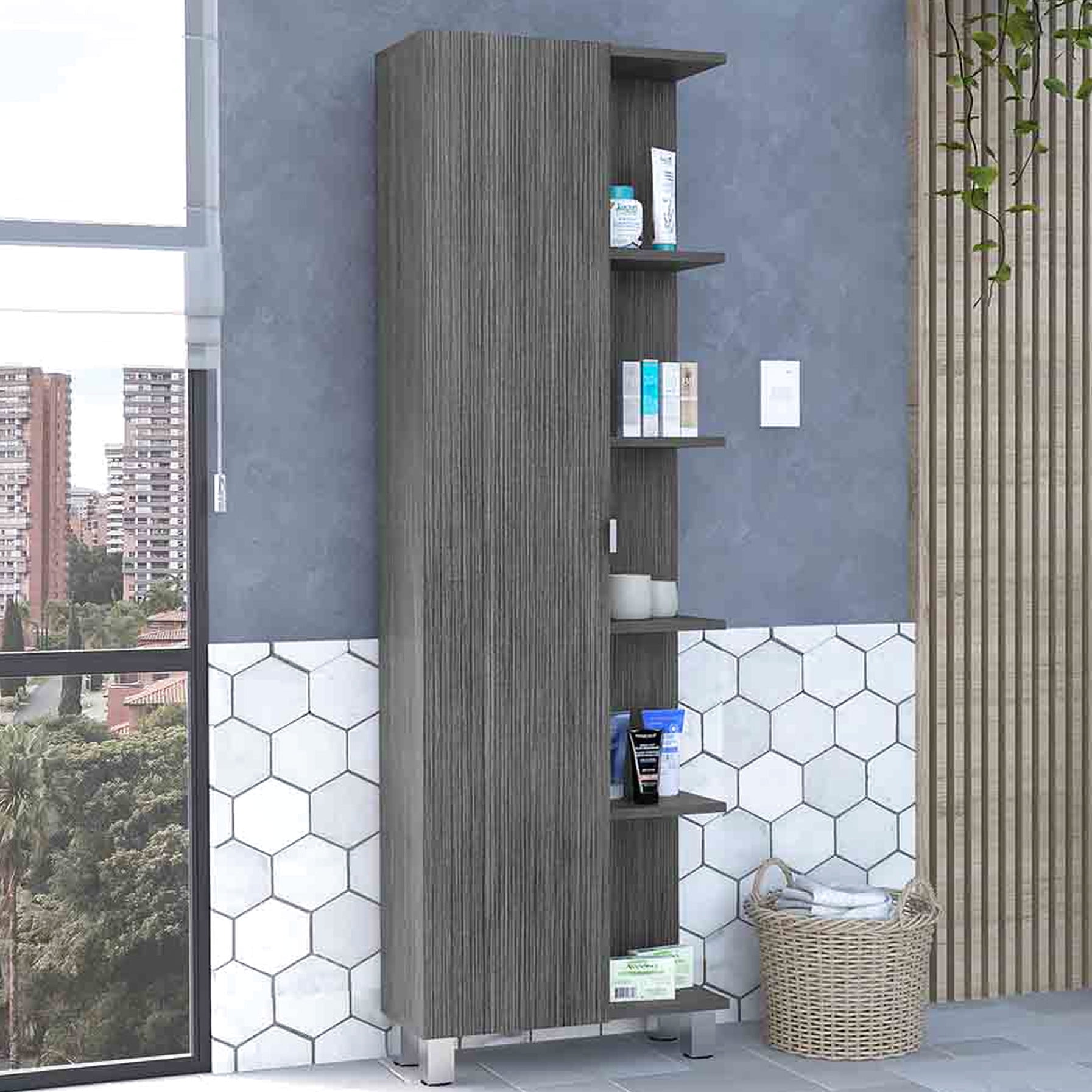 Linen Single Door - 5 External & 3 Interior Shelves - Small Space ...