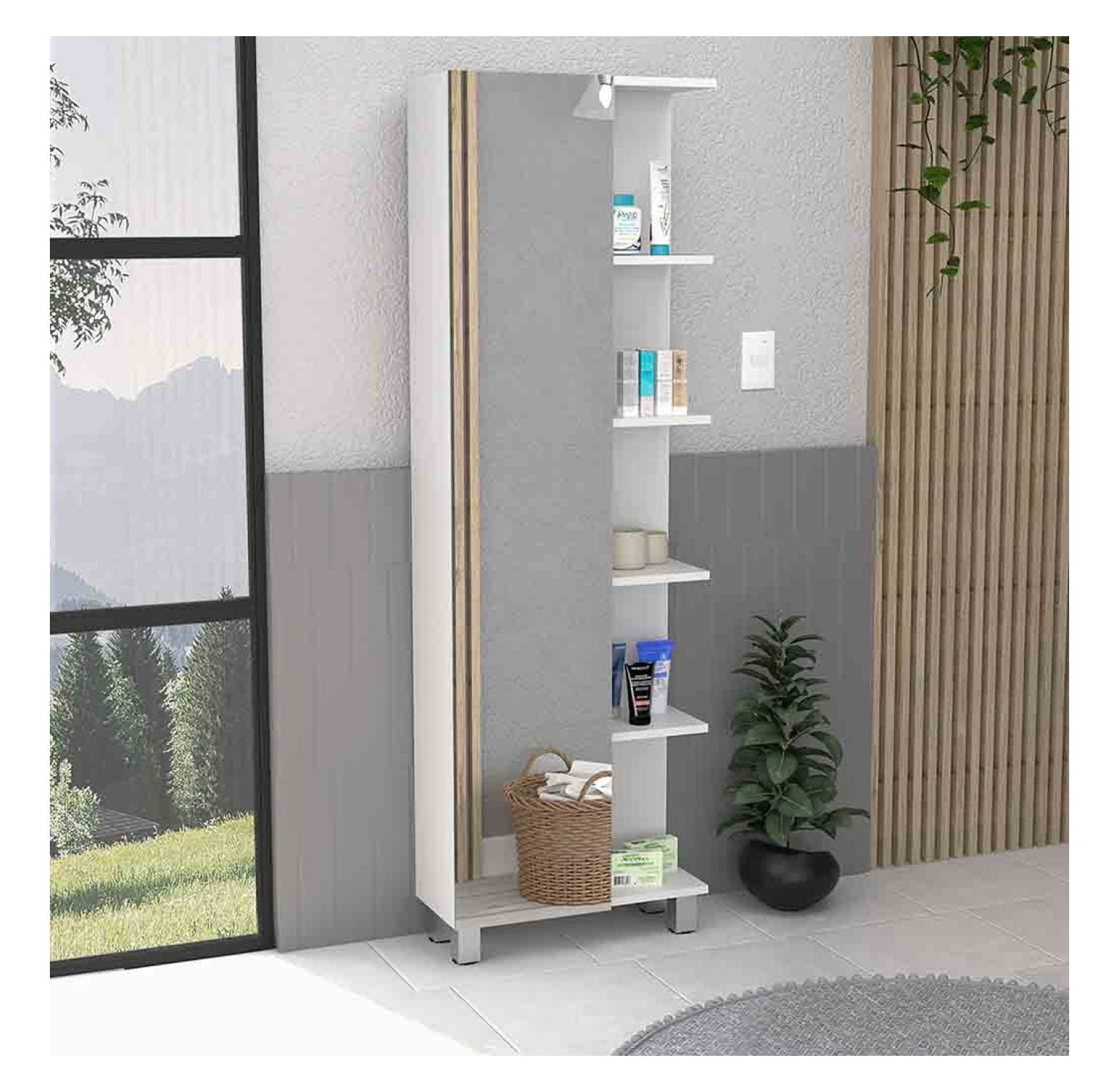 Linen Single Door Cabinet 62" H, Five External Shelves, Four Interior ...