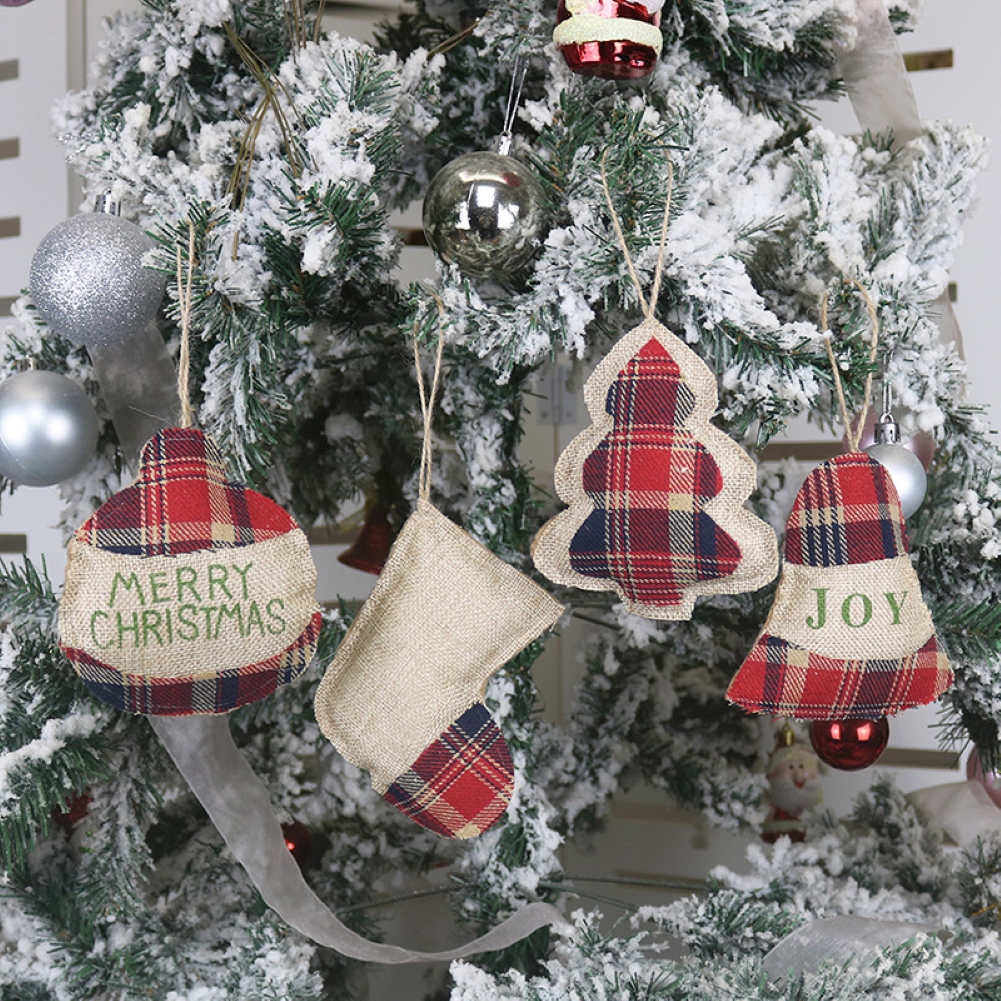 Linen Small Christmas Stocking Gift Candy Storage Container Hanging ...