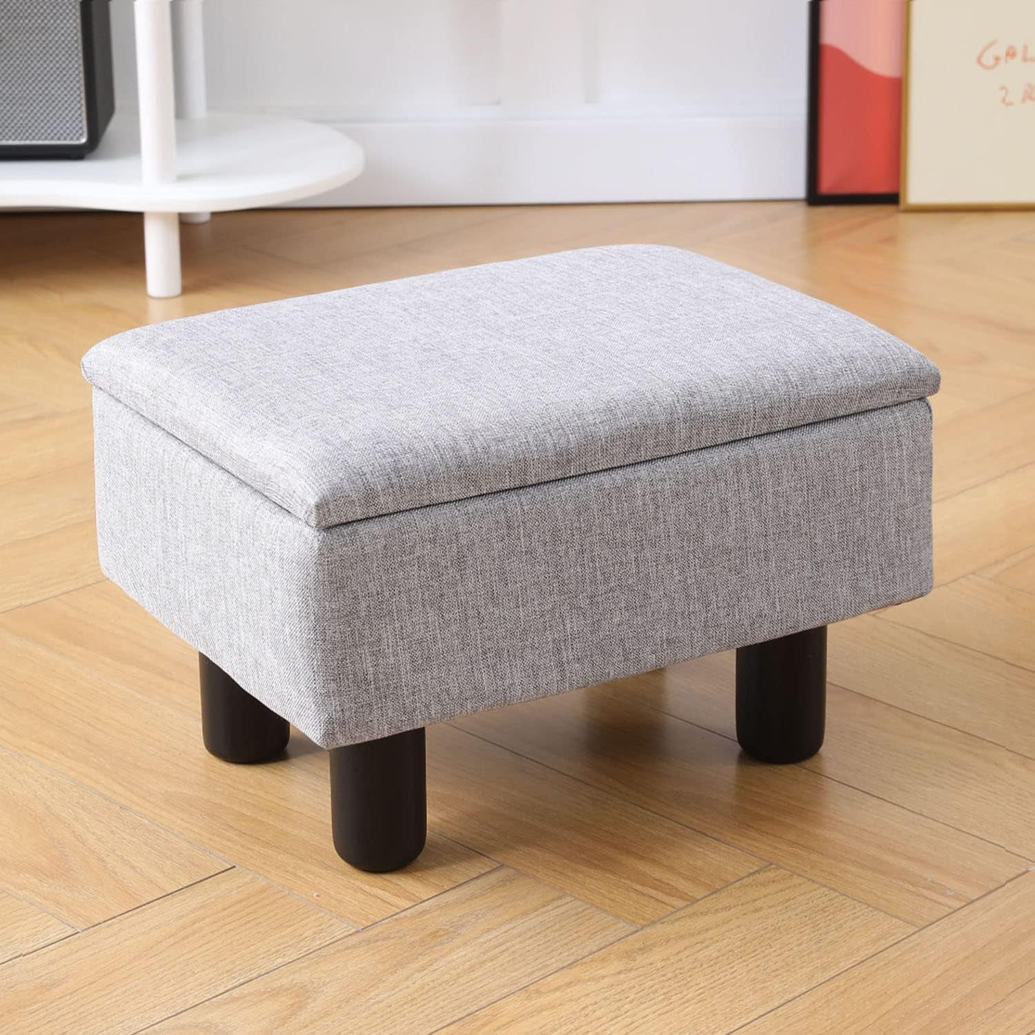 Linen Small Foot Stool Ottomans Rectangular Footrest Storage Ottoman ...