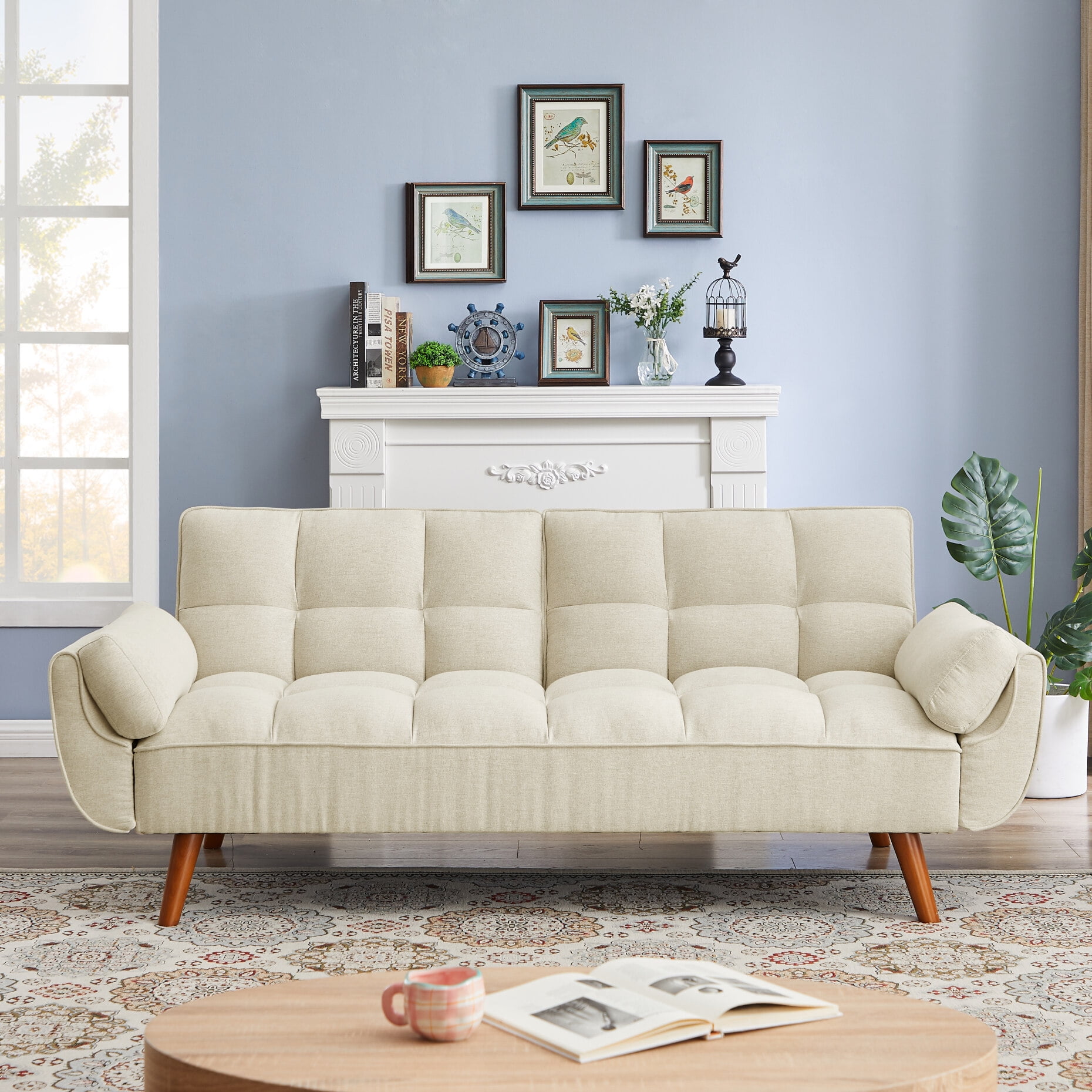 Linen Sofa with 2 Adjustable Backrest, Modular Couch with Left & Right ...
