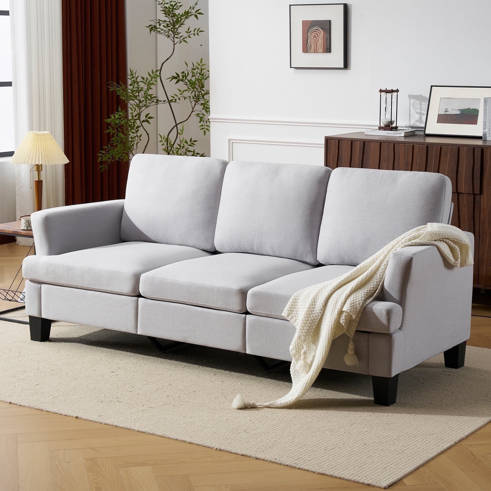 ATOMSPACE Modern Upholstered Linen Back Sofa with Extra Deep Seats ...