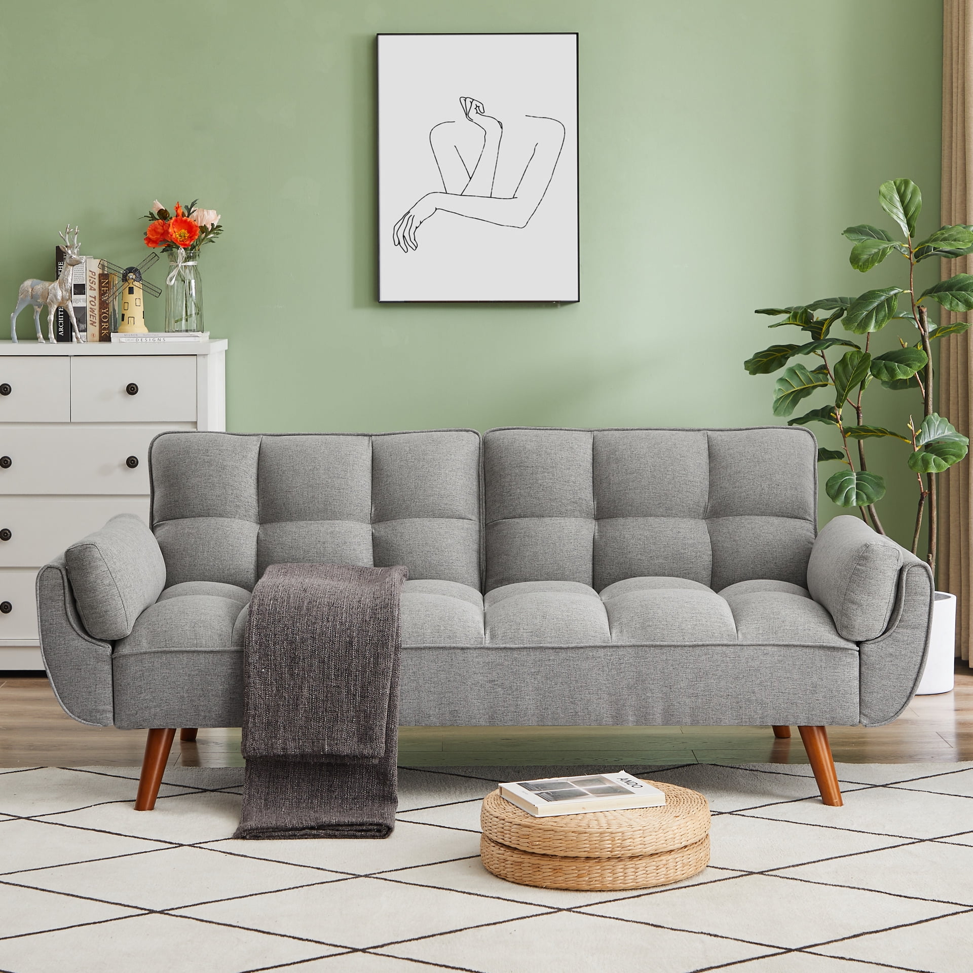 Linen Sofa with 2 Adjustable Backrest, Modular Couch with Left & Right ...