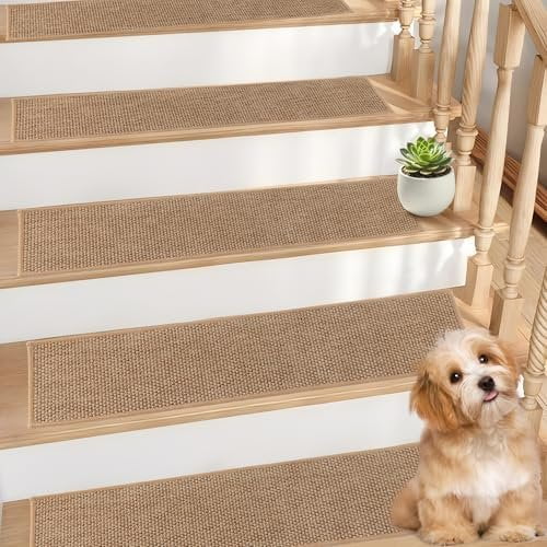 Linen Stair Treads for Wooden Steps, 4 count 8" x 30",Non Slip Stair ...