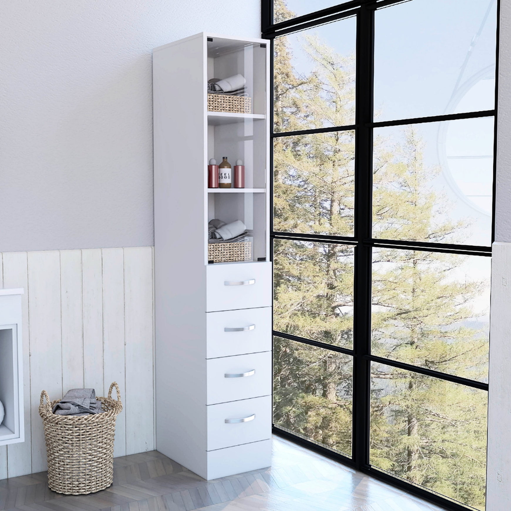 Linen Storage Cabinet | Glass - Door and Drawer Combination for Rooms ...