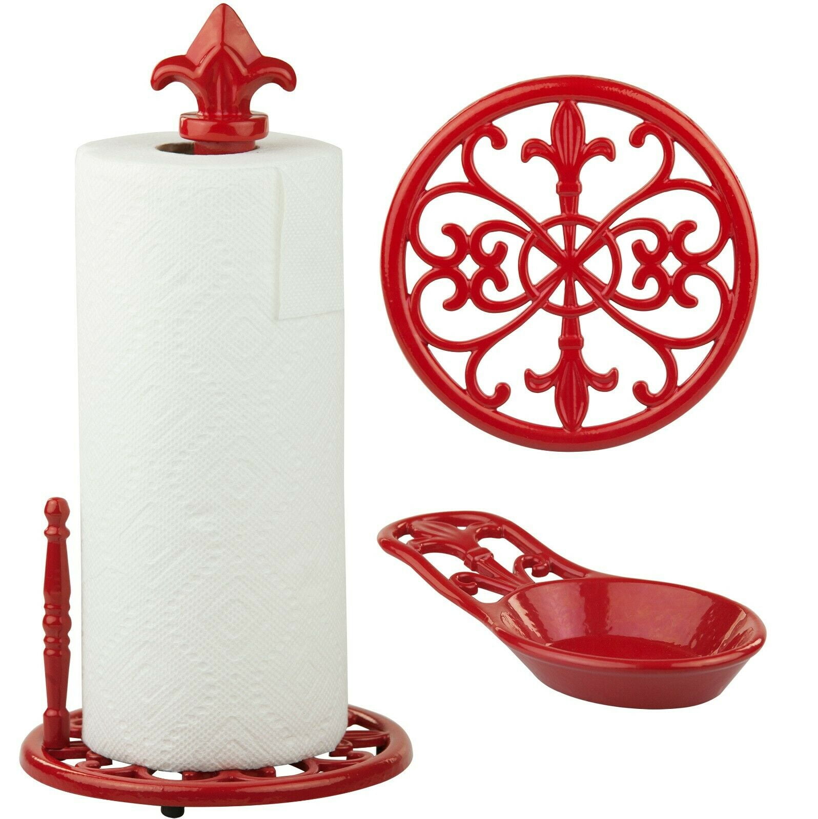 Linen Store Cast Iron 3 Piece Set Paper Towel Holder & Spoon Rest ...