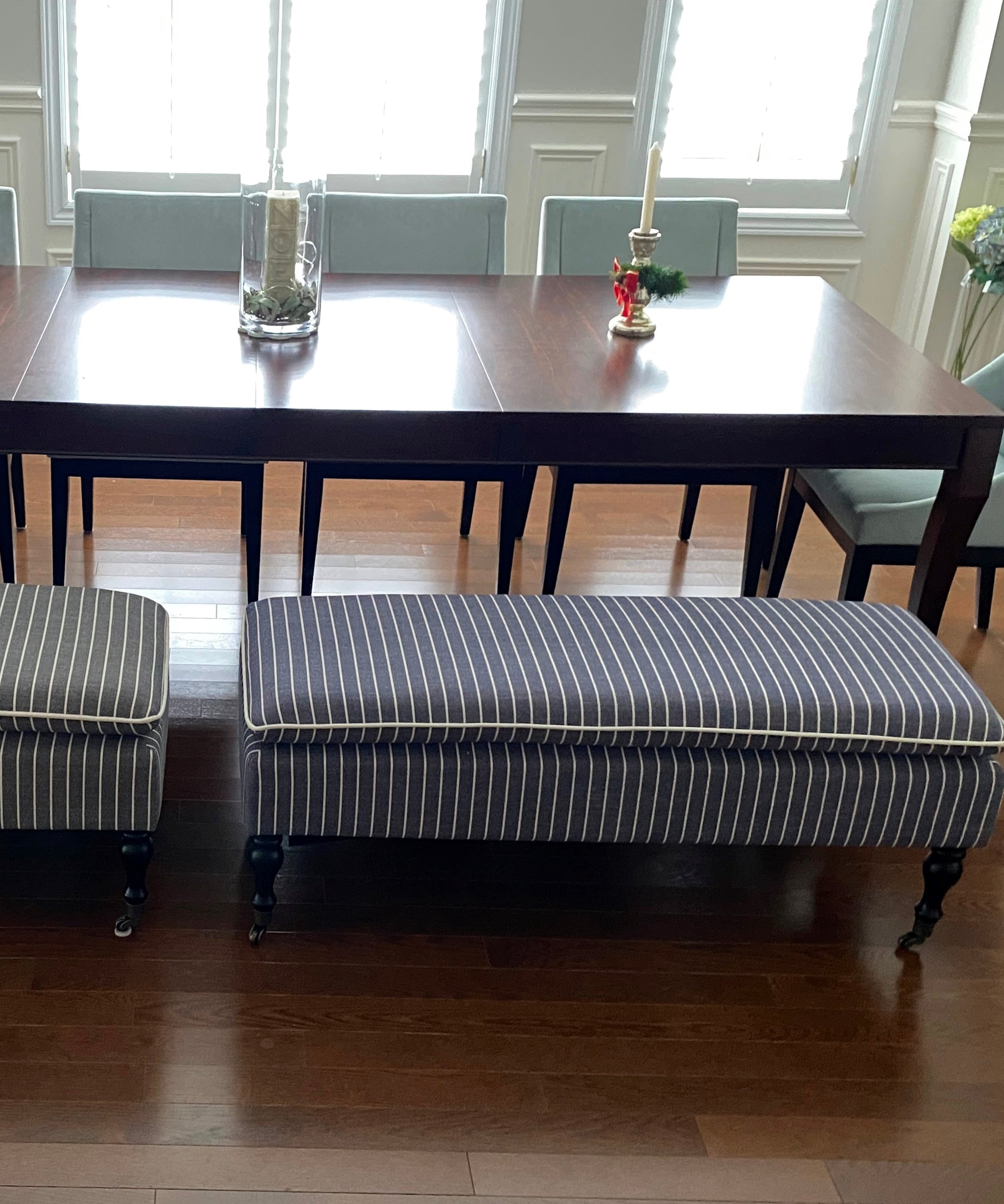 Linen Stripe Ticking Upholstered Pillowtop 48" Rossini Ottoman Bench ...