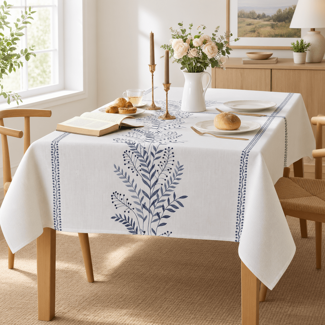 Linen Style Embroidered Tablecloth 55